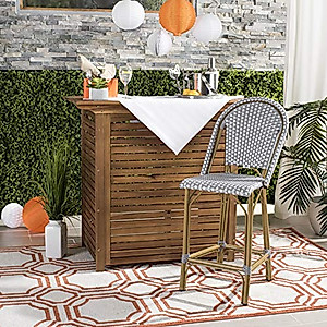 Safavieh PAT4019B Collection Gresley Grey and White Indoor/Outdoor Stacking French Bistro Counter Stool