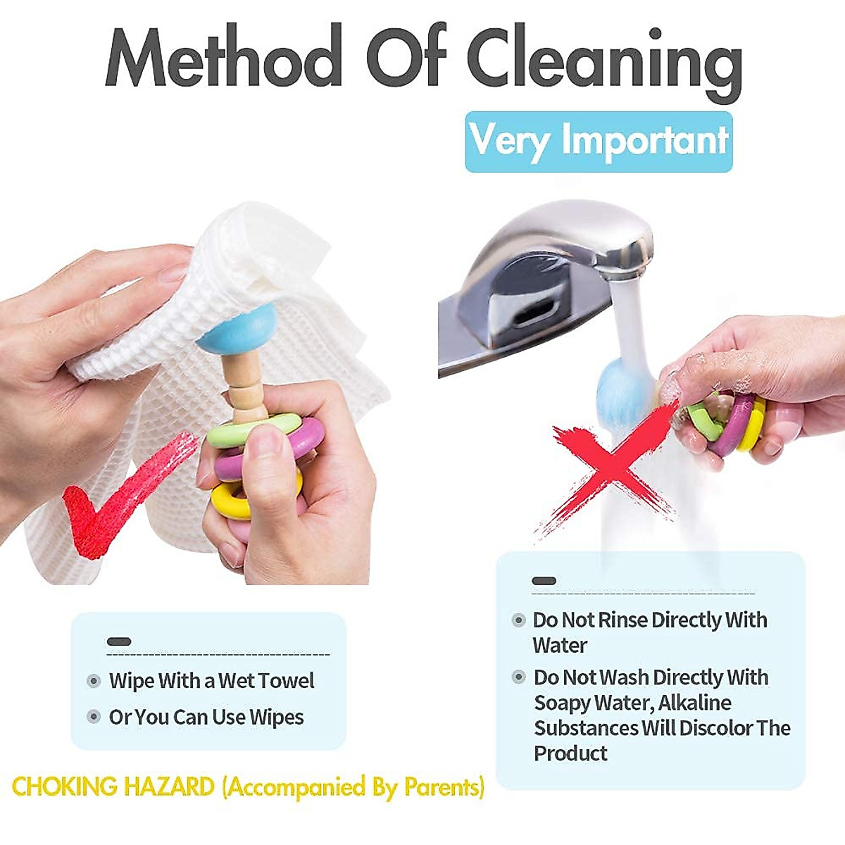 Bopoobo Wooden Baby Rattle-5PCS Natural Crochet Giraffe Organic Montessori Toys Wooden Baby Toys Early Development Rattle Perfect for Baby 6-12 Months Infant Wooden Toy Safe Wood Rattle Crafts