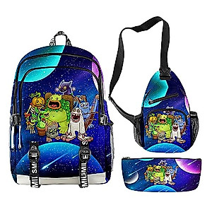 Three Piece Set of New Products My Singing Monsters Monsters Concert Student backpack pencil case satchel (style4)
