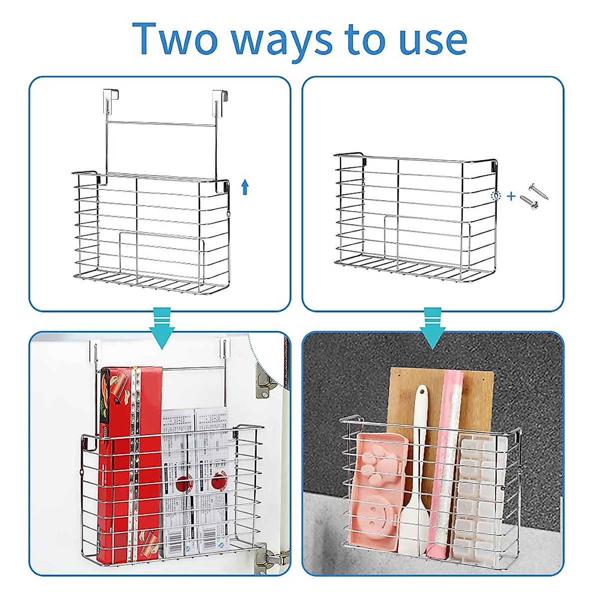 TreeLen 2PK- Kitchen Cabinet Organizer for Cutting Boards over the Cabinet Organizer Wall Door Mount Foil Holders Rack for Kitchen Bathroom Pantry-Shining Chrome