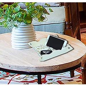 LISRSC Leather Valet Tray for Women,Trinket Jewelry Cosmetic Organizer Catchall Tray for Desk Dresser Nightstand (Off-White)