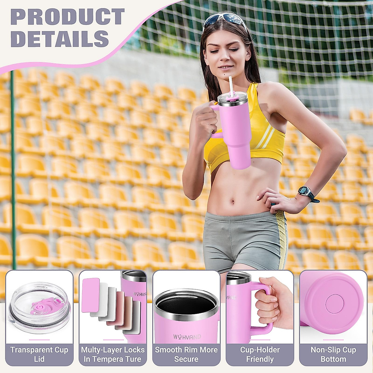 WYHVAND 40 oz Tumbler with Handle, Stainless Steel Insulated Tumbler with Lid and Straw Keeps Drinks Cold and Hot，The Best Birthday Gifts for Family，Friends -Peony