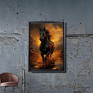 Majestic Black Stallion Galloping In The Clouds, Black Horse On Salt Flats, Canvas Print, Black Horse Print, Black Horse Wall Art, Wall Art, Wall Decor