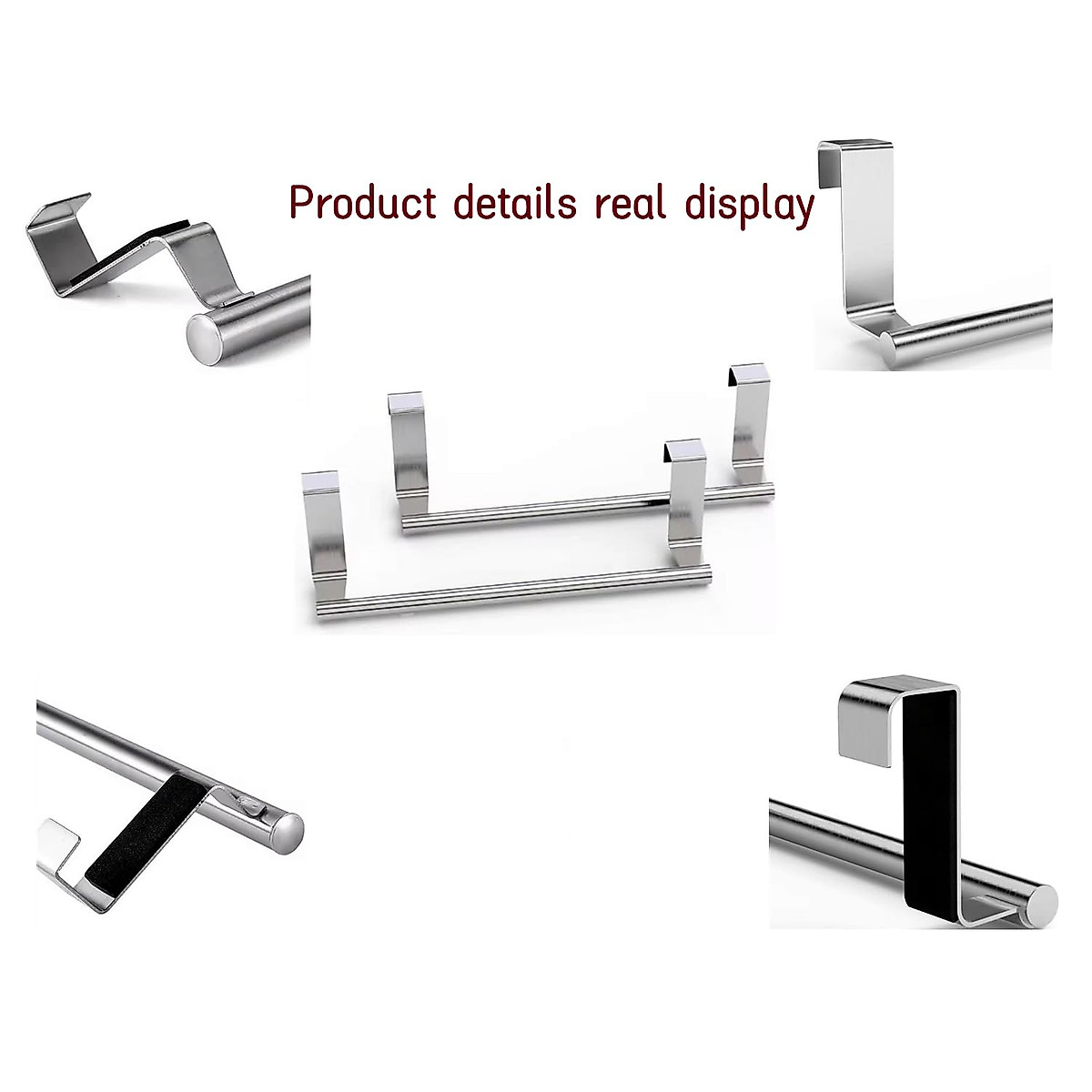 RUIBAOLY Stainless Steel Over Door Towel Rack Bar Holders for Universal Fit on Over Cabinet Cupboard Doors ，9.2" Wide - 2 Pack(Silver)