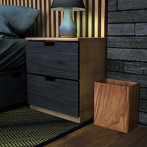 Purelite Modern Wood Trash Can for Bathroom, Bedroom, Dorm and Laundry Room | Small Office Waste Basket for Desk | Narrow and Slim Garbage Bin for Tight Space (Dark Wood)