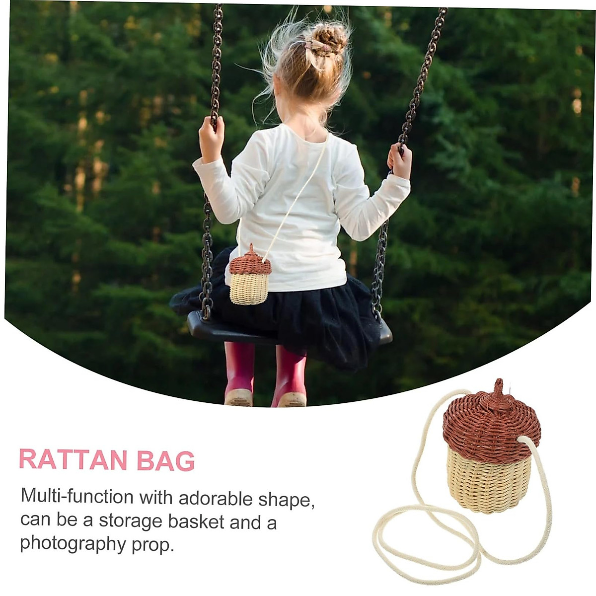 Garneck Woven Bag Costume Photography Prop Satchel Crossbody Decor Summer Outfits for Girls Straw Purses for Women para Straw Toddler Bag Straw Tote Messenger Rattan Child Hanging Basket