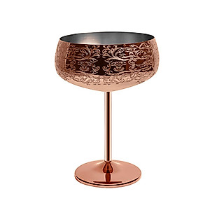 Sky Fish 14 oz Etching Martini Cocktail Glasse,Copper Plated Stainless Steel,Set Of 2 With 2 Cocktail Picks