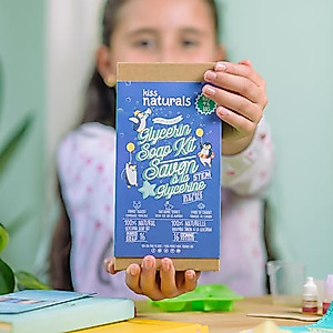 Kiss Naturals - Soap Making Arts & Crafts Kit for Kids with Organic Ingredients - Glycerin Soap DIY STEM Activity - Make 16 Soaps - with Reusable Silicone Molds, Natural Fragrances, Mica-based Colors