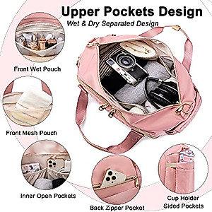 Weitars Gym Bag For Women,Travel Duffel Weekender Bag,Sport With Shoes Compartment And Wet Pocket,Large Carry On Overnight Hospital Women Travel,Gym,Shopping (Pink)