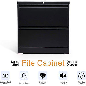 AOBABO 28" Locking 2 Drawer Metal Office Storage Organization Filing Cabinet with Adjustable File Hanging Bar and 2 Keys, Black