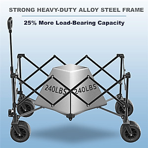 MDEAM Folding Collapsible Wagon,Large Capacity Outdoor Wagons Carts Heavy Duty Foldable Utility with Big All-Terrain Wheels &2 Side Pocket for Camping,Sports(Black)