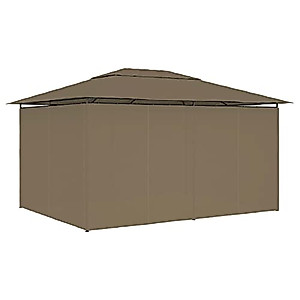 Garden Marquee with Curtains,Outdoor Gazebo, Hardtop Gazebo,Backyard Gazebo,Patio Gazebo,Grill Gazebo,for Barbeque, Patio, Deck,Garden Party,Markets,13.1'x9.8' Taupe 0.6 oz/ft²