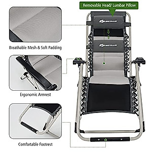 Goplus Folding Zero Gravity Chair, Adjustable Padded Lounge Recliner with Removable Head Pillow, Great for Outdoor Pool Yard, 660 lbs Weight Capacity, Pack of 2