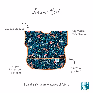 Bumkins Bibs, Baby and Toddler Bibs, Bibs for Girls and Boys, Large for 1-3 Years, Short Sleeve Bib for Kids, Mess Proof Lightweight Waterproof Fabric Bib