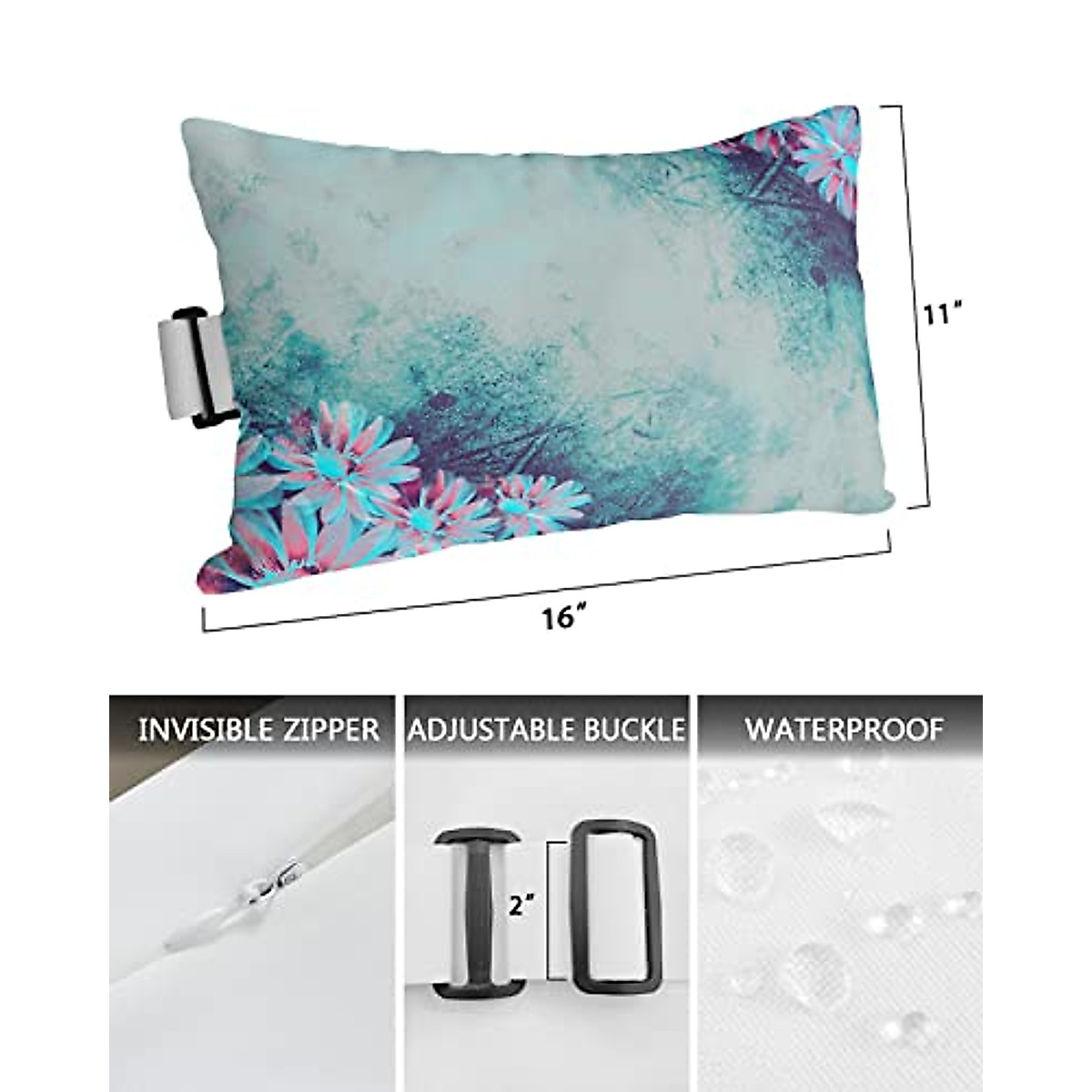 Recliner Head Pillow Ledge Loungers Chair Pillows with Insert Gradient Floral Mottled Retro Pattern Lumbar Pillow with Adjustable Strap Outside Patio Decorative Garden Cushion for Bench Couch, 2 PCS