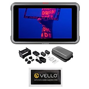 Atomos Ninja V+ 5" 8K HDMI H.265 Raw Recording Monitor Bundle with Accessory Kit for Shinobi SDI and Ninja V Monitors and Anti-Static Screen Cleaning Wipes