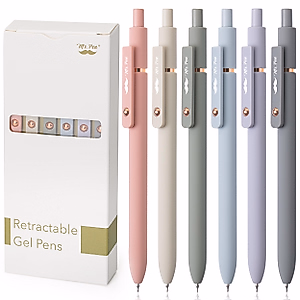 Mr. Pen- Retractable Gel Pens with Rose Gold Ring and Ball, 6 Pack, Morandi Barrels, Japanese Black Gel Pens, Fast Dry, Gel Pens Fine Point 0.5mm, Smooth Writing Aesthetic Pens for Journaling
