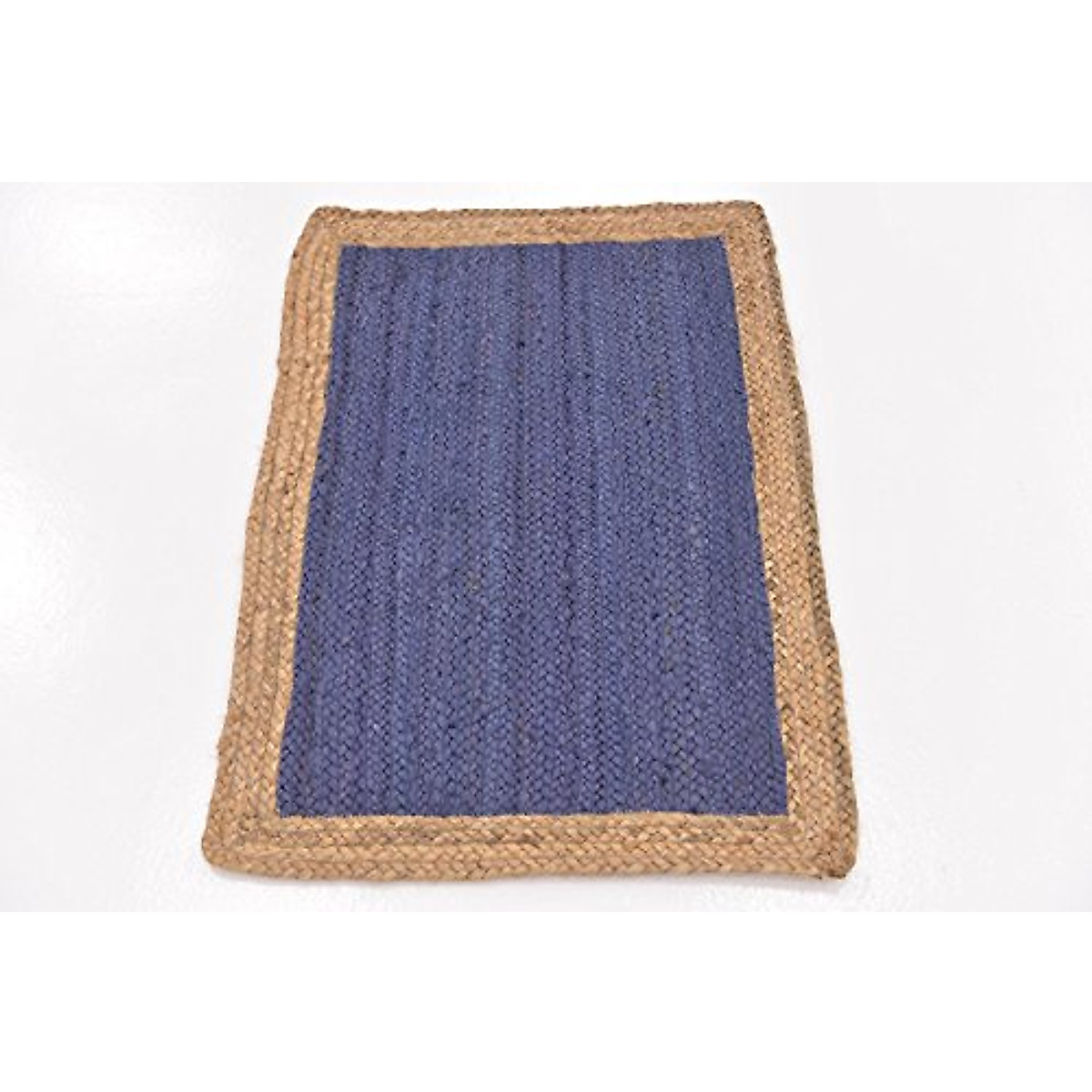 Unique Loom Braided Jute Collection Classic Quality Made Natural Hand Woven with Solid Color Detail, Area Rug, Rectangular 2' 0" x 3' 0", Navy Blue/Tan