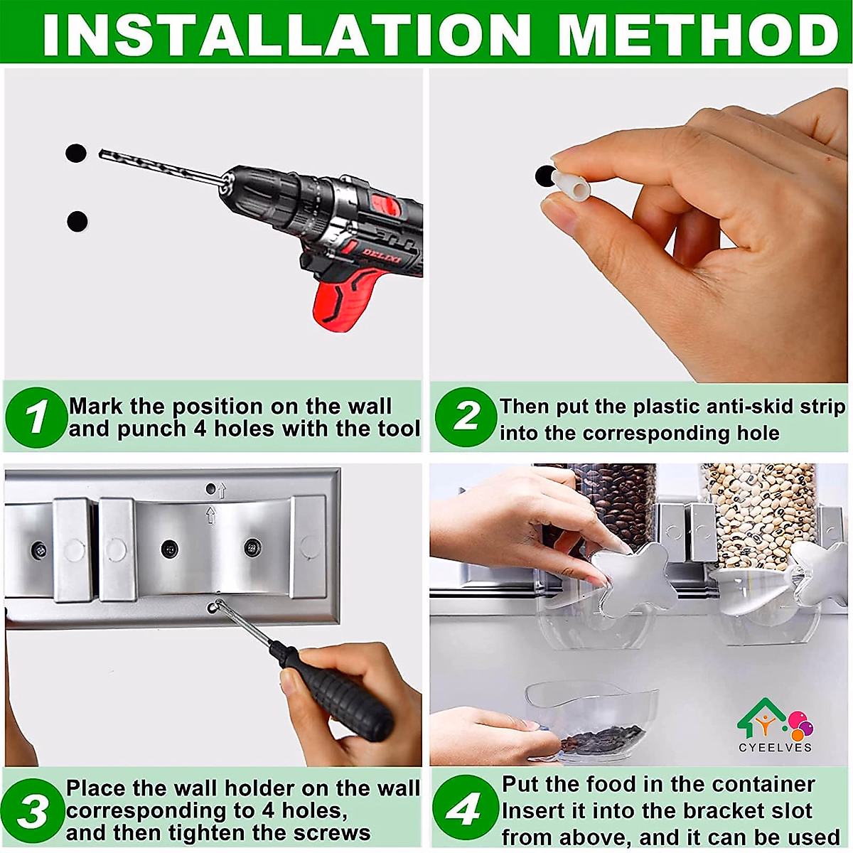 Cereal Dispenser Wall Mounted, Triple Dry Food Dispensers, Grain Dispenser Wall Mount Candy Dispenser, Snack Dispenser for Store Oatmeal Coffee Bean Nuts, Wall Kitchen Food Container with 3 Cups, 4.5L