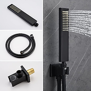 Iriber Shower Set with 12 Inch High Pressure Rain Shower Head and Handheld and Shower Faucet Mixer Valve Modern Shower System Including Pressure Balance Valve Shower Trim Kit for Bathroom,Matte Black
