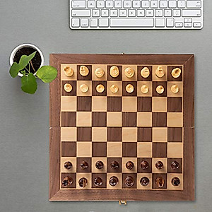 Hey! Play! Chess Set with Folding Wooden Board-Beginner’s Portable Classic Strategy and Skill Game for Competitive 2-Player Family Fun , Brown
