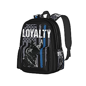 Police K9 Unit Dog Loyalty Thin Blue Line Flag Backpack Lightweight School College Bookbag Casual Travel Daypack
