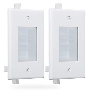 Wi4You Brush Wall Plate Built-in 1 Gang Low Voltage Mounting Bracket Large-Cut Cable Wall Plate Pass Through for Low Voltage Cables of Audio Video HDMI HDTV Home Theater White 2 Pack Cable Hider