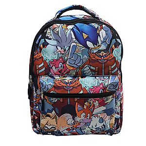AI ACCESSORY INNOVATIONS Sonic The Hedgehog for Boys & Girls, Anime School Bag with Front & Side Pockets, Durable Nylon Gaming Bookbag with Padded Top Handle, Adjustable Straps