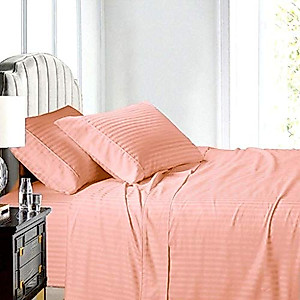 Cotton Home Depot Short Queen Striped Sheet Set - Hotel Luxury Bedding Sheets Set - Extra Soft Bed Sheets - Deep Pocket up to 12" - Wrinkle, Fade, Stain Resistant - 4 Piece ( Short Queen , Peach )