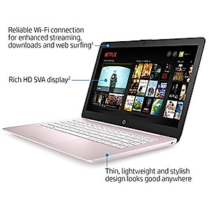 2021 Newest HP 14 inch Thin Light HD Laptop Computer, Intel Celeron N4000 up to 2.6 GHz, 4GB DDR4, 64GB eMMC, WiFi , Webcam, 1-Year Office 365, Up 11 Hours, Windows 10 S, Pink + MarxsolCables