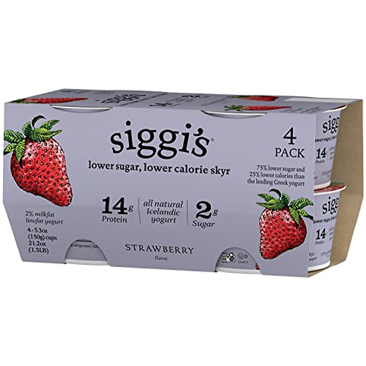 Siggi's, Lower Sugar Strawberry Yogurt 4 Count, 5.3 Ounce