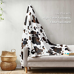 Cozy Bliss Cow Print Throw Blanket Non Shedding MilkyPlush™ Fleece 330GSM Thick Blankets Western Room Decor Super Soft Warm for Adults Kids Girl Gifts Bedroom Couch Sofa Travel Black Brown 50"x60"