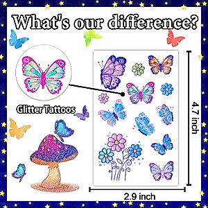 Leesgel 24 Sheets Butterfly Glitter Temporary Tattoos for Party, Butterfly Birthday Decorations Supplies for Girls, Kids Fake Tattoos Birthday Surprise Butterfly Party Decorations Favors