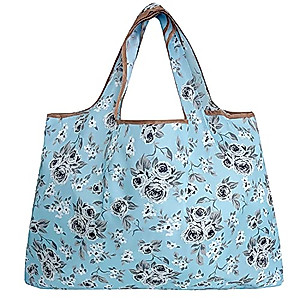 allydrew Large Foldable Tote Nylon Reusable Grocery Bags, 3 Pack, Vintage Flowers