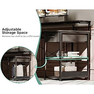 AODK Small Computer Desk with Keyboard Tray, 40 Inch Gaming Desk with Power Outlet, Office Desk with Drawer, Reversible Desk with Adjustable Monitor Shelf and Storage Shelf for Home Office, Black
