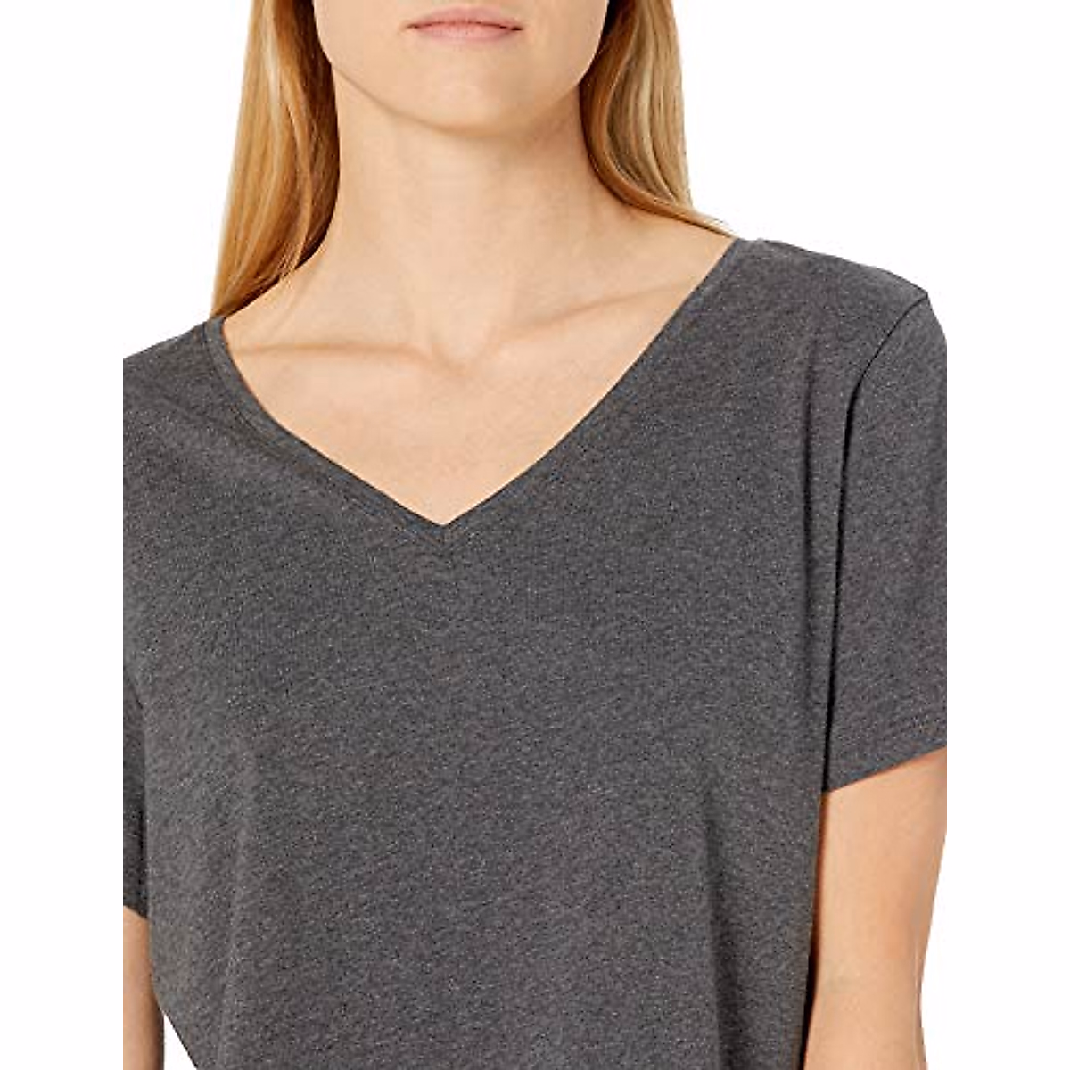 Amazon Essentials Women's Classic-Fit 100% Cotton Short-Sleeve V-Neck T-Shirt (Available in Plus Size), Pack of 2, Charcoal Heather/Light Grey Heather, Medium