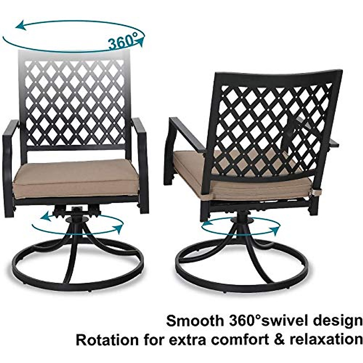 PHI VILLA Outdoor Patio Dining Set 5 Pieces Metal Furniture Set, 4 x Swivel Chairs with 1 Rectangular Umbrella Table for Ourdoor Backyard Bistro with Cushion