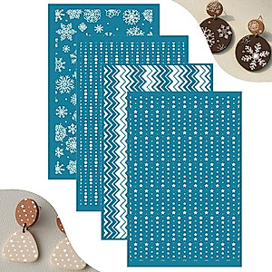 Reusable Silk Screen Polymer Clay Kit Flower Star Snowflake Wave Line Decoration Silk Screen Stencils with Polymer Clay Tools Printing on Clay & Other Jewelry Clay Earrings Decoration