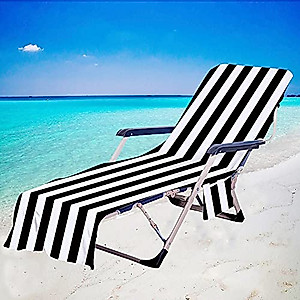 Beach Chair Cover Microfiber Chaise Lounges Chair Towel Cover Stripe Lounges Chair Covers with Side Pockets for Sun Lounger Pool Sunbathing Garden Beach Hotel