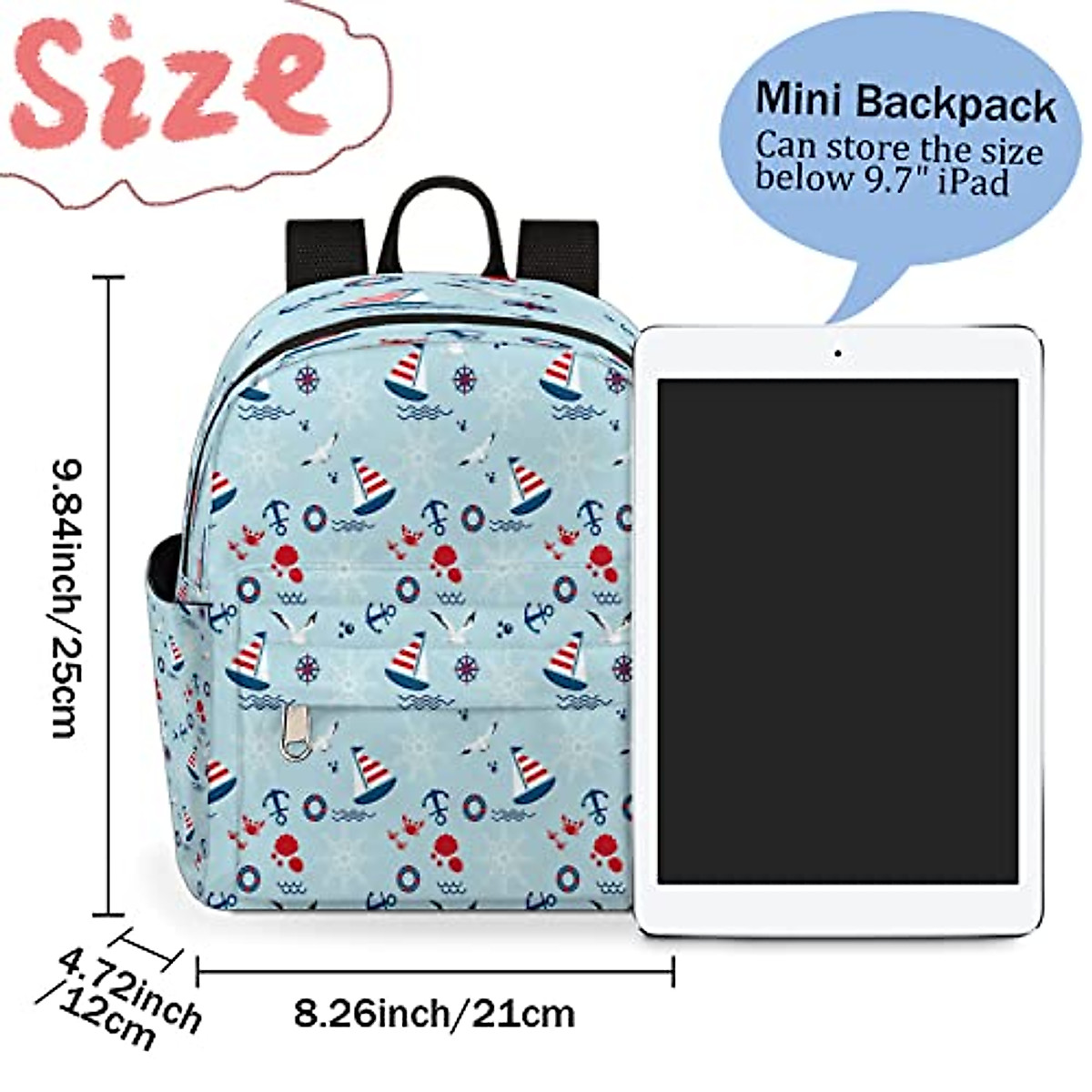 Marine Sailboat Mini Backpack Purse for Women, Anchor Small Fashion Daypack, Casual Lightweight Bag