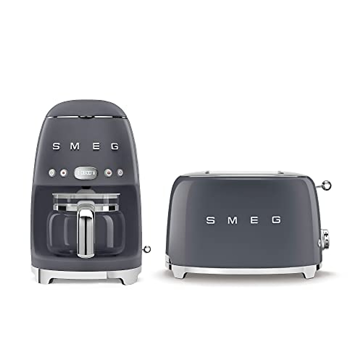 Smeg Retro Drip Coffee Machine and 2-Slice Toaster Bundle (Gray)