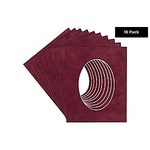 16x20 Mat Bevel Cut for 8x10 Photos - Precut Dark Red Suede Oval Shaped Photo Mat Board Opening - Acid Free Matte to Protect Your Pictures - Bevel Cut for Family Photos, Pack of 10 Matboards Show Kits