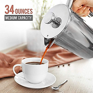 French Press Coffee Maker Stainless Steel Screen Double Walled Percolator Coffee Pot Tea Press Espresso Maker Stylish Rust Free Kitchen Accessory-Stainless Steel French Press Easy to Use