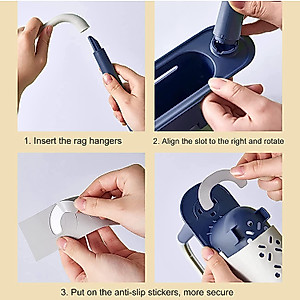 HonyQiShuo Telescopic Sink Storage Rack,Adjustable Length Telescopic Sink Rack Sponge Holder with Dishcloth Hanger Expandable Storage Drain Basket for Home Kitchen Sink (Blue)