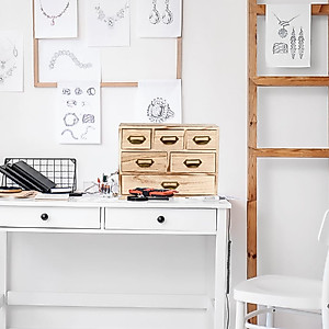 Pickei Wood Desk Drawer Organizer: Home Storage Cabinet 6 Drawers Mini Chest with Lable Holder Handles