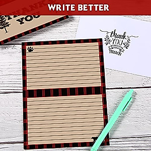 Xuniea Bear Lumberjack Thank You Cards with Envelopes Lumberjack Baby Shower Thank You Cards Woodland Baby Shower Thank You Notes Bear Themed Supplies Thank You Cards 6 x 4 Inch for Party Weeding (24)