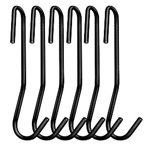 ESFUN 12 Pack 5 inches Heavy Duty S Hooks Black Pot Hooks Pan Rack Holder Hooks for Hanging Kitchen Utensils Pots Pans Clothes Bags Towels Plants with 90 Degree Twist Angled