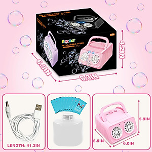 FUNNYB&G Automatic Bubble Machine, 16000+ Bubbles Per Minute Portable Bubble Maker, Plug-in or Battery Powered Indoor Outdoor Party Birthday Christmas (Pink)