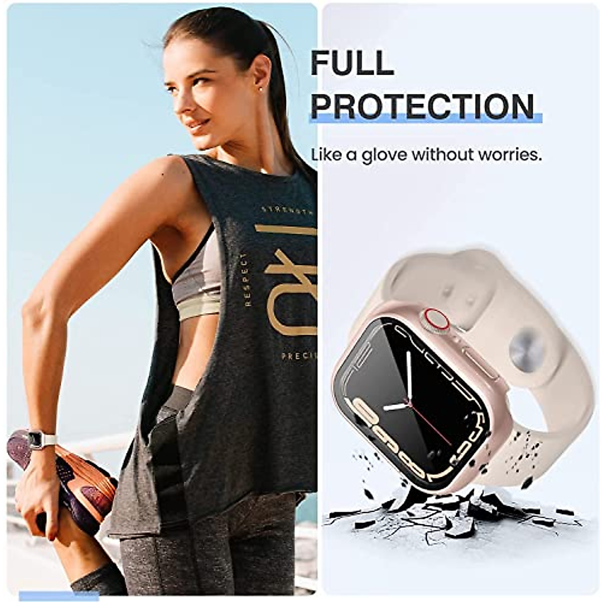 [3Pack] Tensea for Apple Watch Screen Protector Case Series 8 7 41mm, iWatch Protective Face Cover, Tempered Glass Film Hard PC Bumper for Women Men, Ultra-Thin Guard (41 mm, Clear/Silver/Rose Gold)