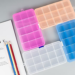Qualsen 8 Pack Bead Organizer Plastic Compartment Box with Adjustable Dividers Craft Tackle Organizer Storage Containers Box 15 Grid (4 Colors)